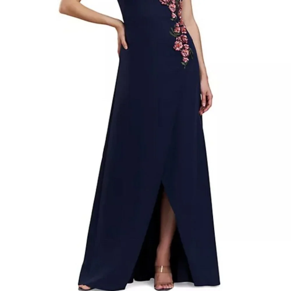 Kay Unger | Dresses | Kay Unger Midnight Blue Nadine Floral Embroidered ...